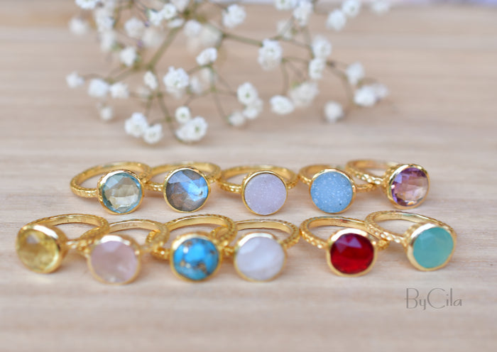 Marcela Ring * Aqua Chalcedony * Gold Plated 18k * SBJR106 – ByCila, Inc