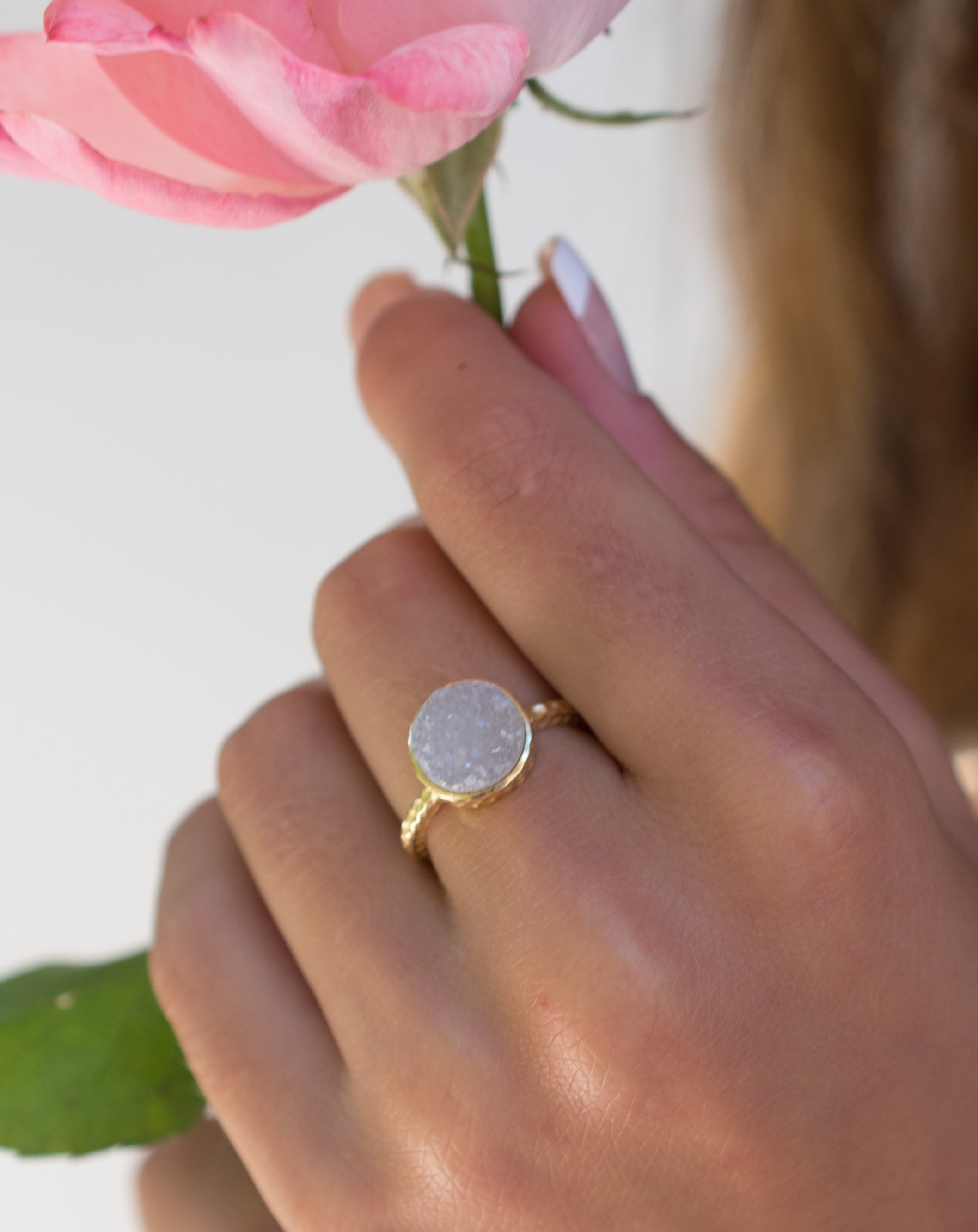 Marcela Ring * White Druzy * Gold Plated 18k * SBJR108 – ByCila