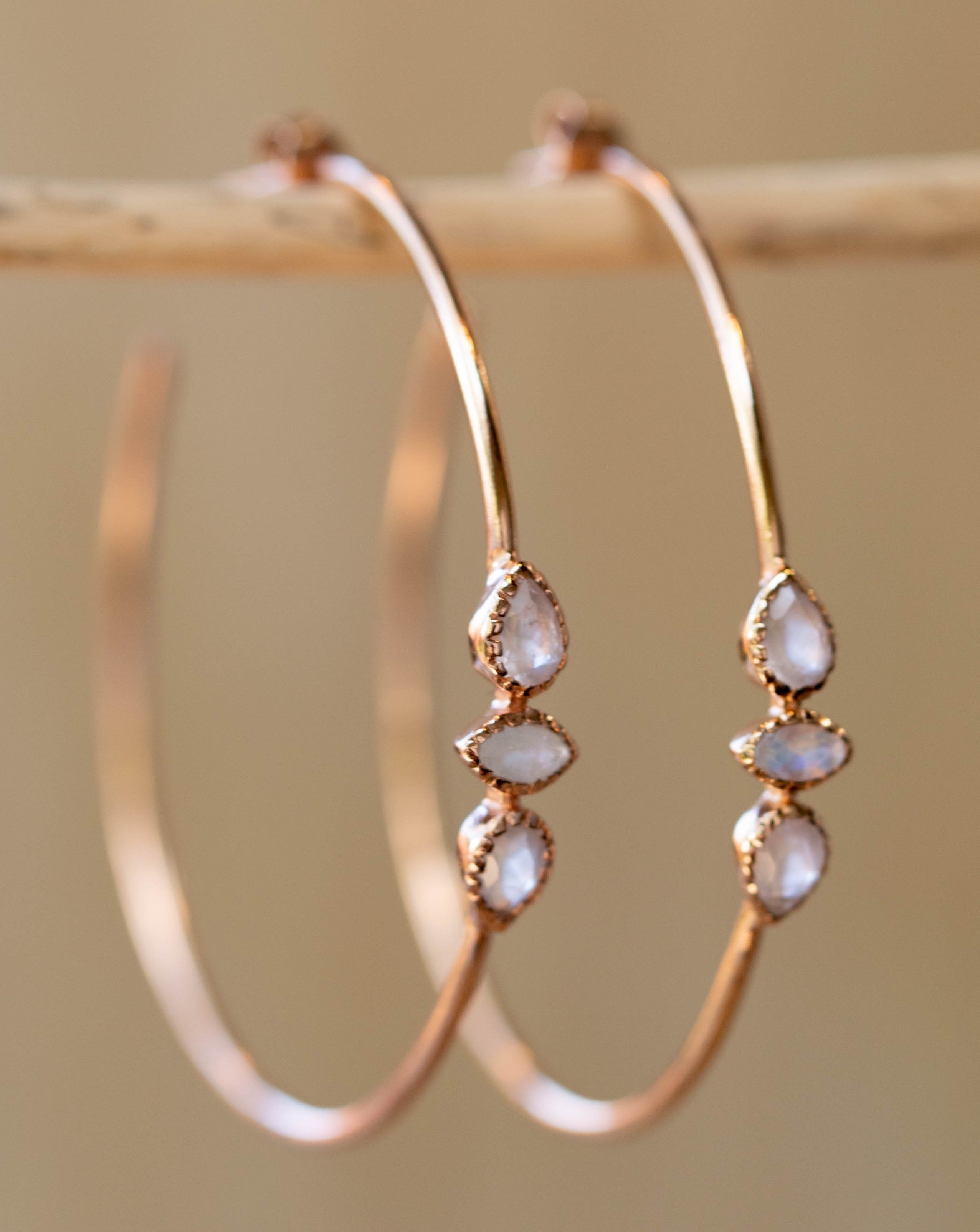 Yeda Hoop Earrings * Rose Quartz & Moonstone * Gold Plated 18k, Silver ...