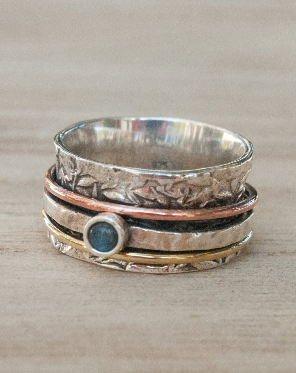 Anabele Meditation Ring * Labradorite * Bronze, Copper and Sterling Si ...