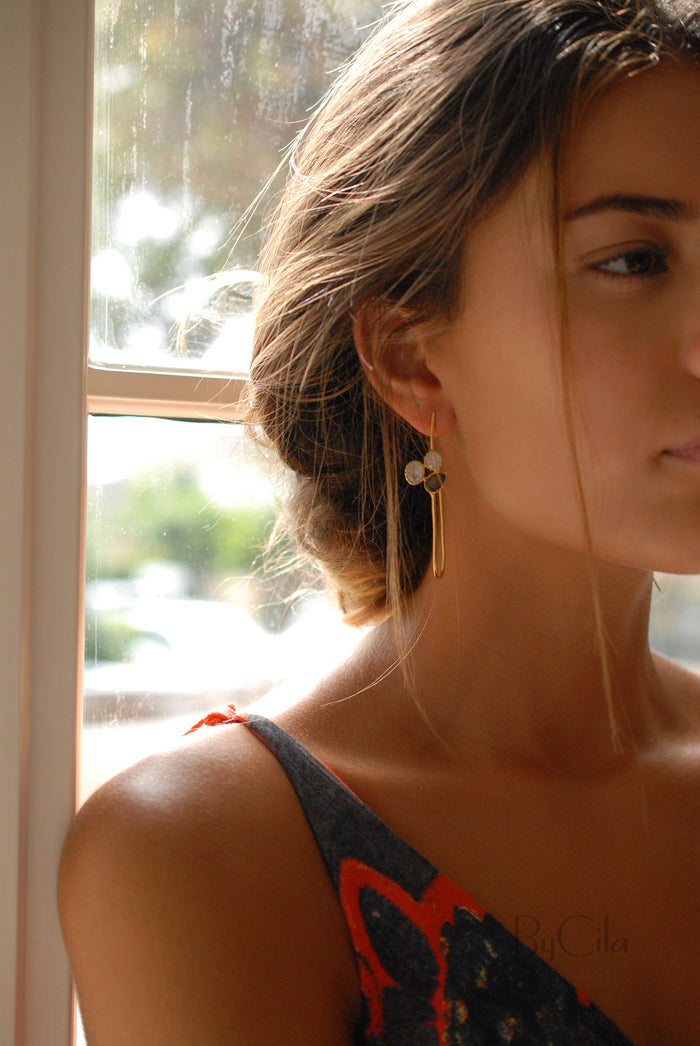 Sandy Earrings * Moonstone & Smoky Quartz * Gold Plated 18K * BJE069 ...