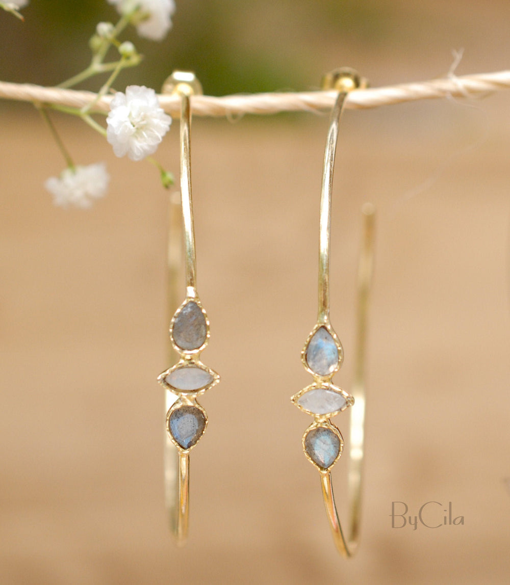 Yeda Earrings * Labradorite & Moonstone * Gold Plated, Silver Plated o ...