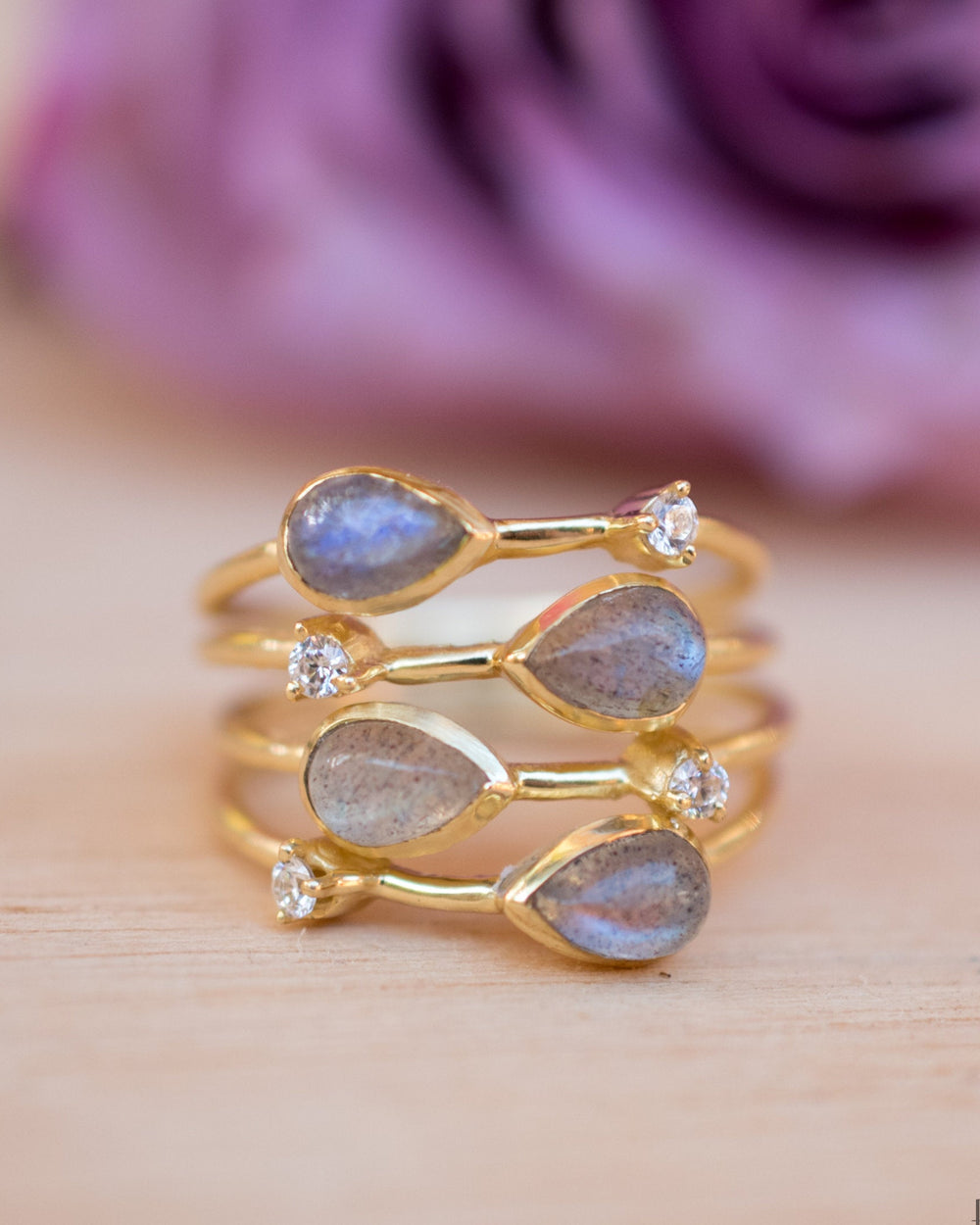 Francis Ring * Rainbow Labradorite & Zirconia * Gold Plated 18k * BJR1 ...