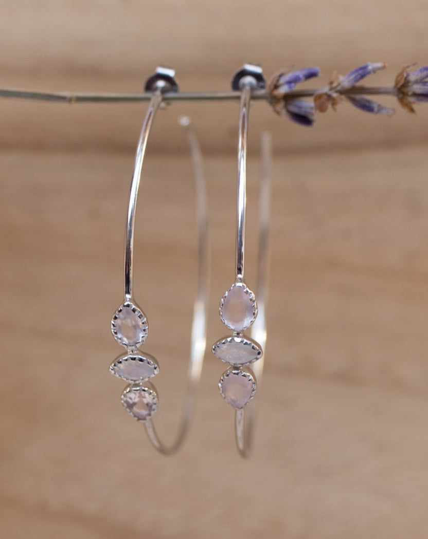 Yeda Hoop Earrings * Rose Quartz & Moonstone * Gold Plated 18k, Silver ...