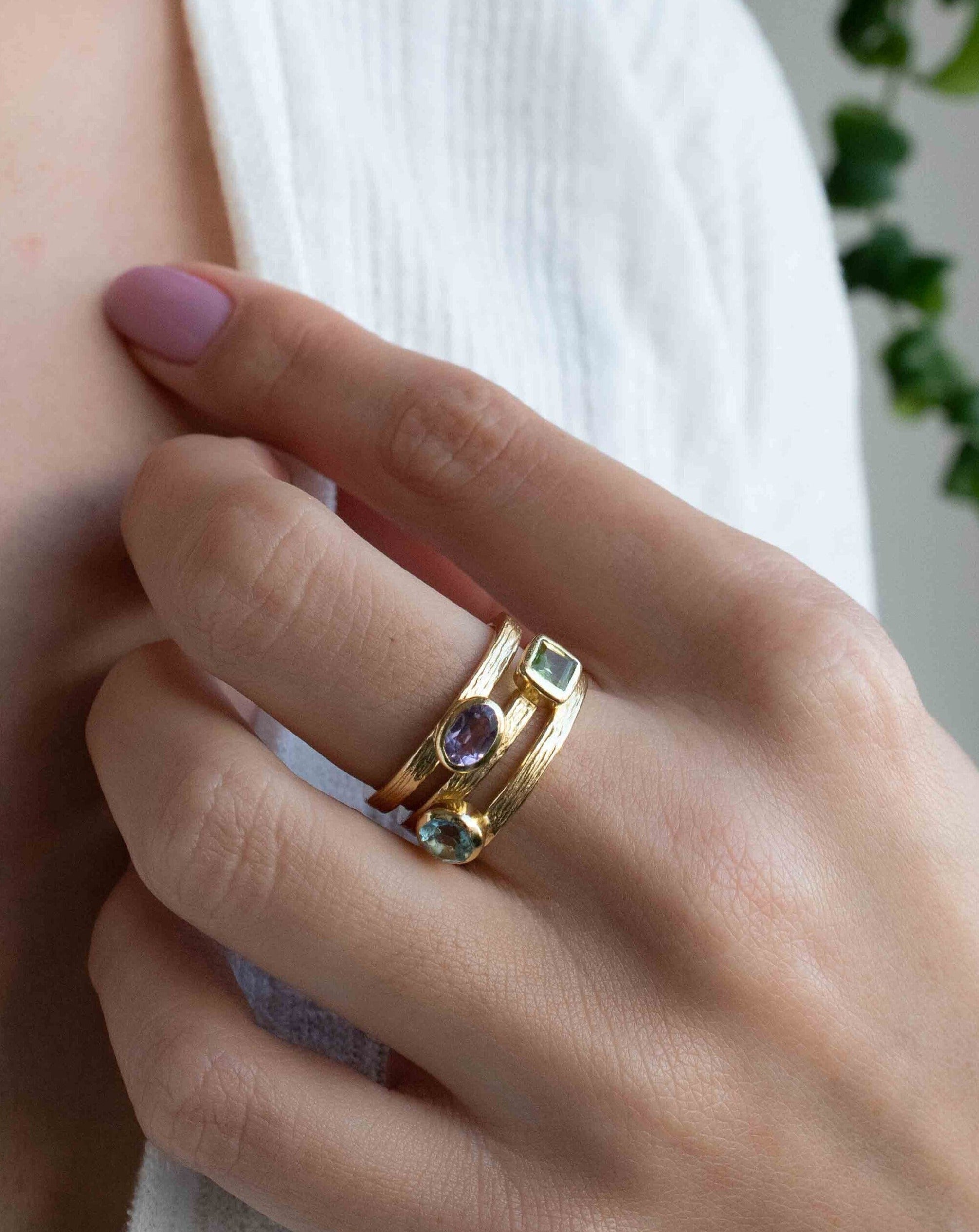 Amethyst hydro , Peridot hydro & Blue Topaz hydro Ring * Gold Plated ...